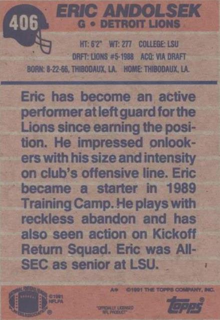 1991 Topps Eric Andolsek #406 for sale | eBay