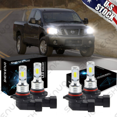 For Nissan Titan 2004-2015 - 4x 9005 9006 LED Headlight Hi-Lo Bulbs ...