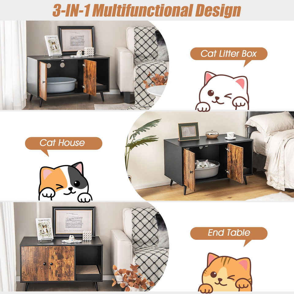 Contemporary Cat Litter Box Cabinet with Double Door Design | eBay