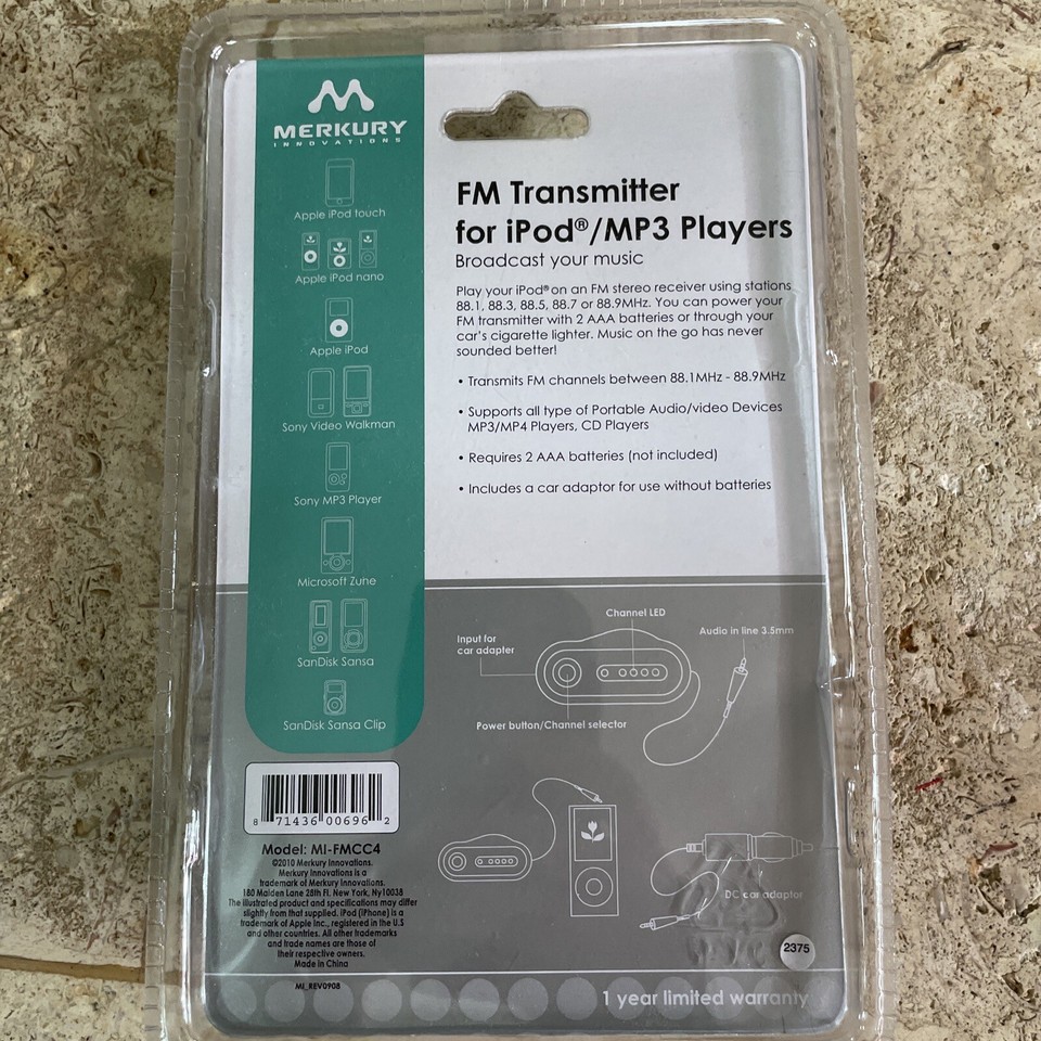 Merkury Universal FM 88-88.9 Transmitter For iPod/MP3 Player with Car ...