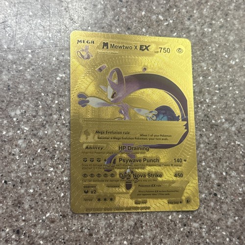 MEGA M Mewtwo X EX Gold Foil Fan Art Display Card Hp750 HP Draining 💥💥💥 ...