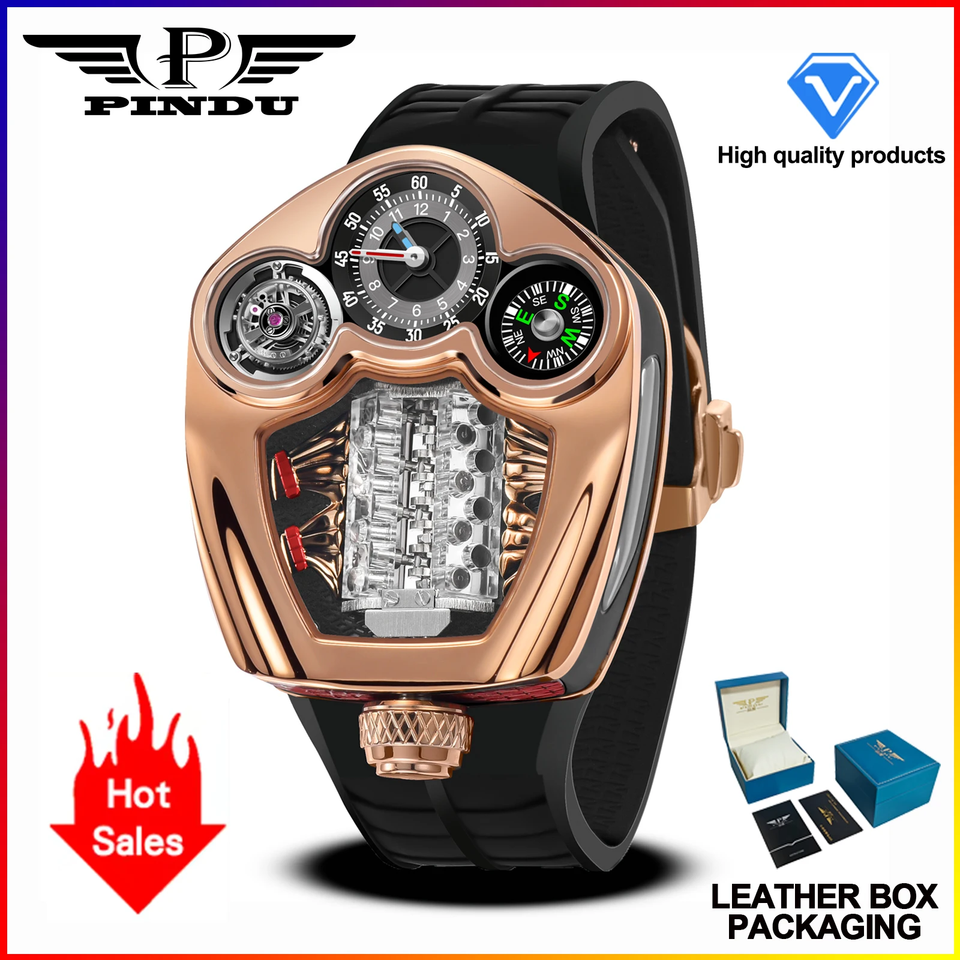 PINDU Engine Series Watch Men Compass Waterproof Swiss Quartz 762 ...