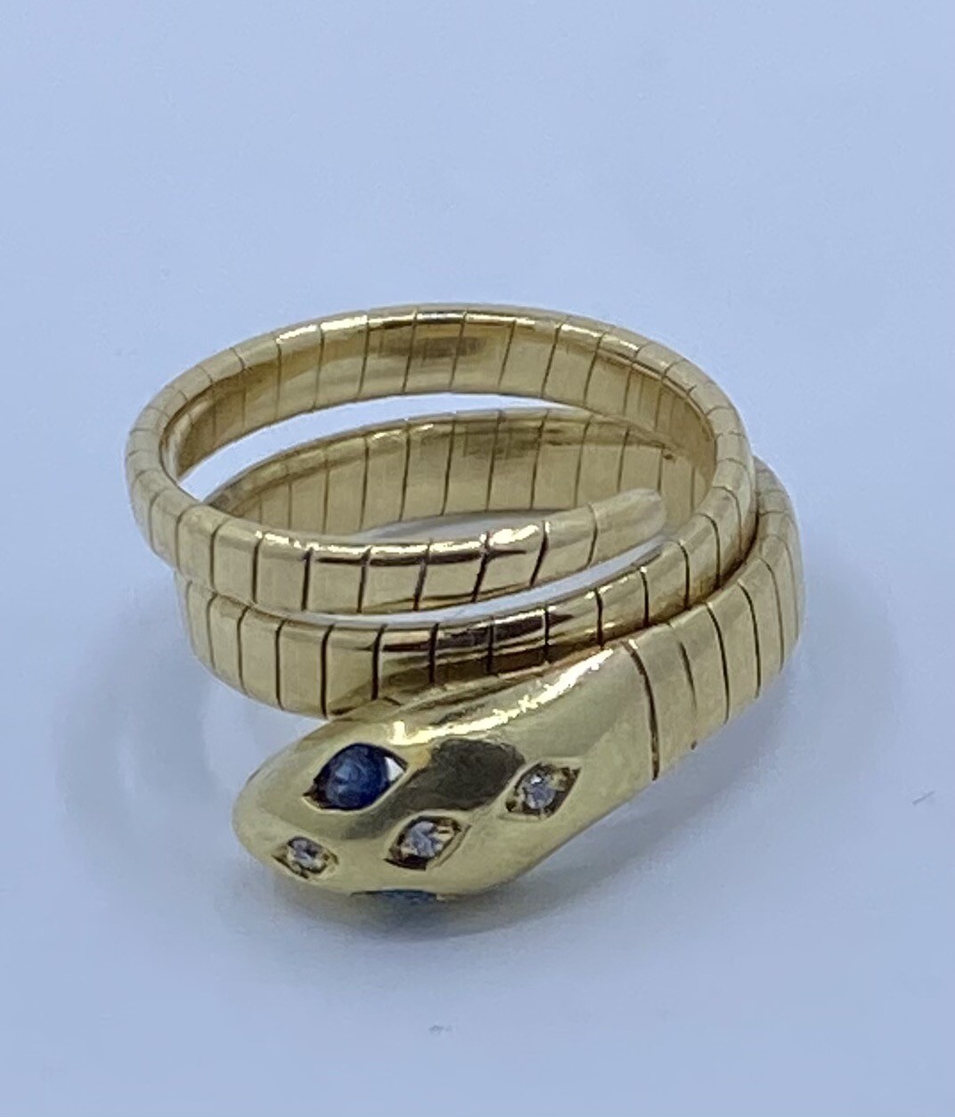 18k Snake Ring Flexible with Diamonds and Sapphires - Gem