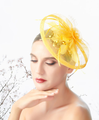 Yellow Feather Wedding Fascinator Hat Woman Headpiece Cocktail Tea ...