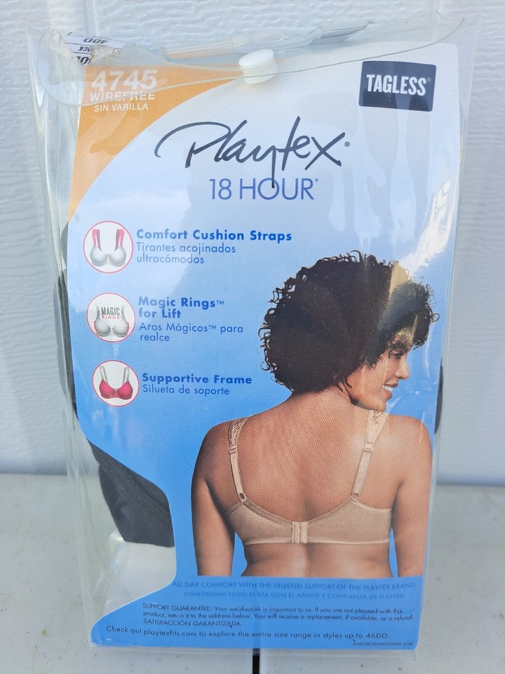 40D Playtex 18 Hour Bra Wirefree BLACK Ultimate Lift True Support ...