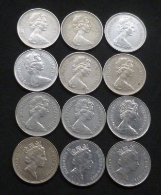 UK Large Size old 5 pence set 12 Different Dates 5p collection 1968 ...