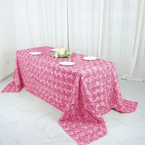 Pink RIBBON ROSES 90x132" RECTANGLE TABLECLOTHS Wedding Party Catering ...