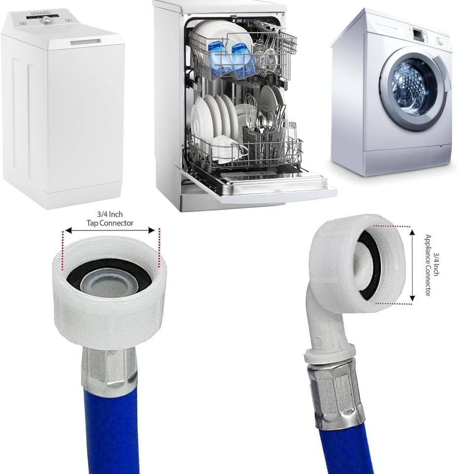 Washing Machine Dishwasher Blue Cold Water Fill Inlet Pipe Feed Hose 2 ...