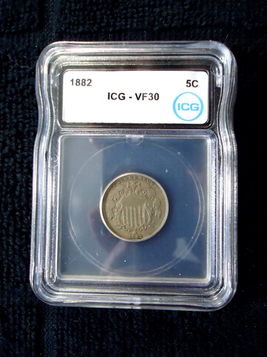 1882 Shield 5c Nickel Coin Graded ICG VF30 Little BETTER Date & Grade ...