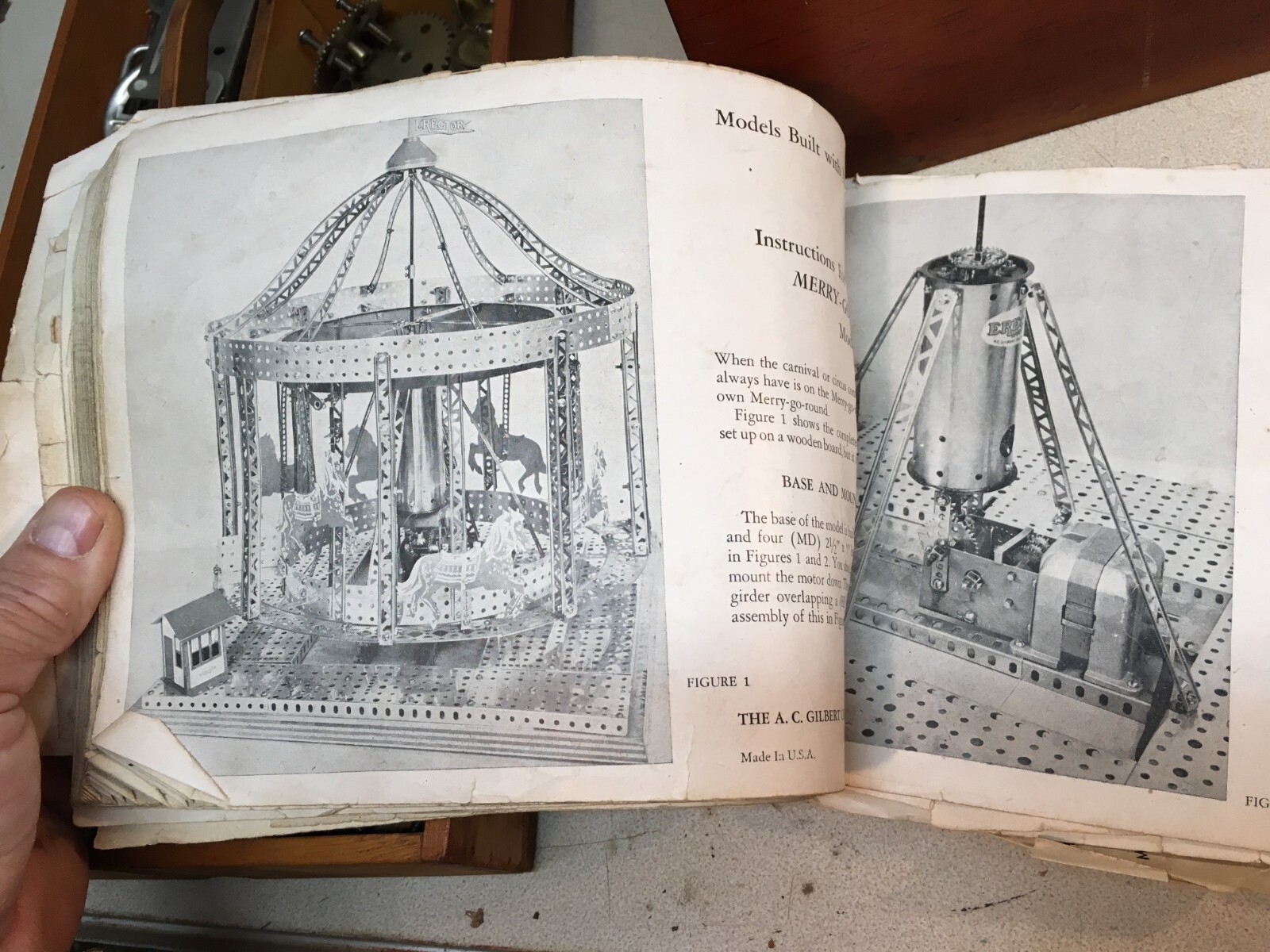 Gilbert Erector Merry Go Round Ferris Wheel Carnival set horses and ...