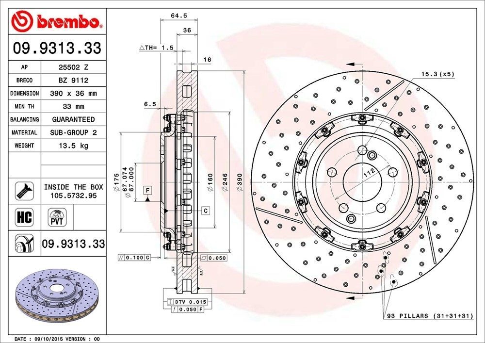 Disc Brake Rotor-Base Front Brembo 09.9313.33 8020584931332 | eBay