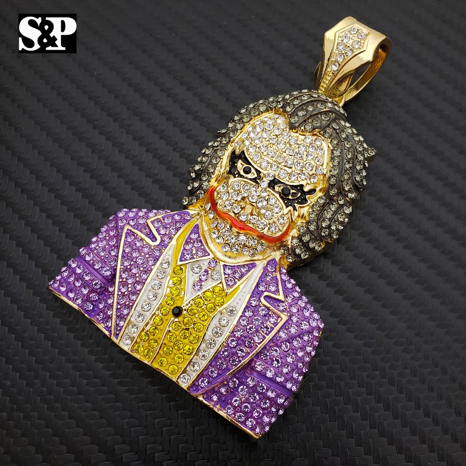Hip Hop Large JOKER Pendant & Iced Cubic Zirconia Miami Cuban Chain ...