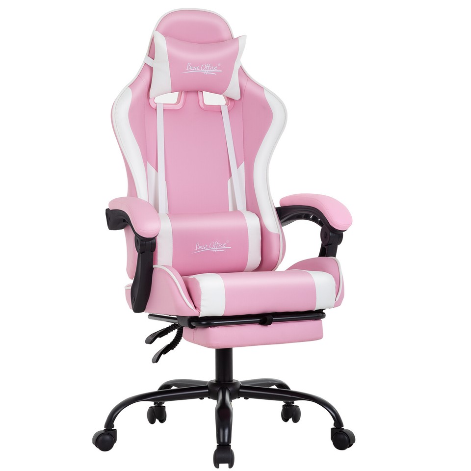 Gaming Chair Office Chair w/Footrest Lumbar Support Headrest Armrest ...