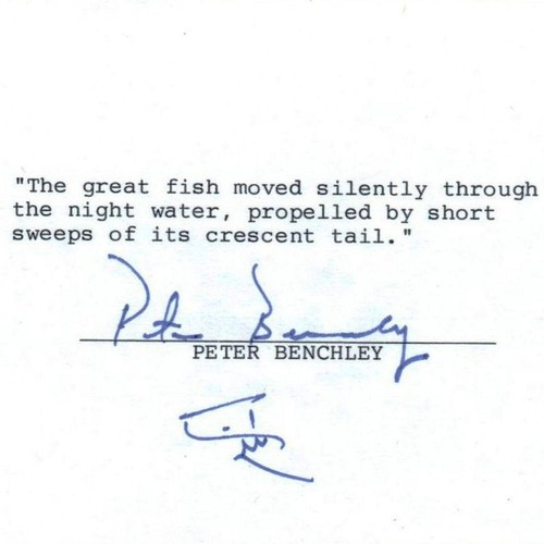 PETER BENCHLEY Autograph "Jaws" Signed Quote With Shark Sketch w/COA ...