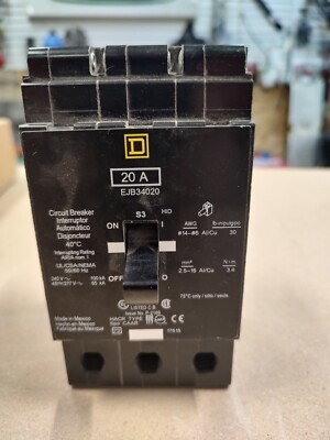 Square D EDB34020 20A 3 Poles Bolt On Circuit Breaker 785901875246| eBay