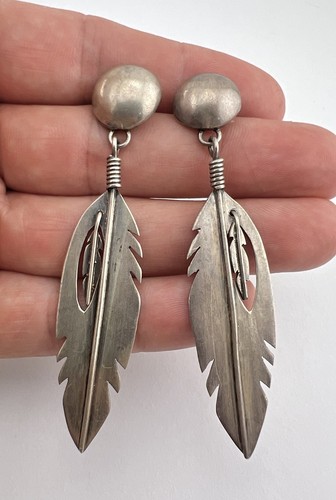 Vintage Navajo Sterling Silver Detailed Stamped Feather Post Earrings 3 ...