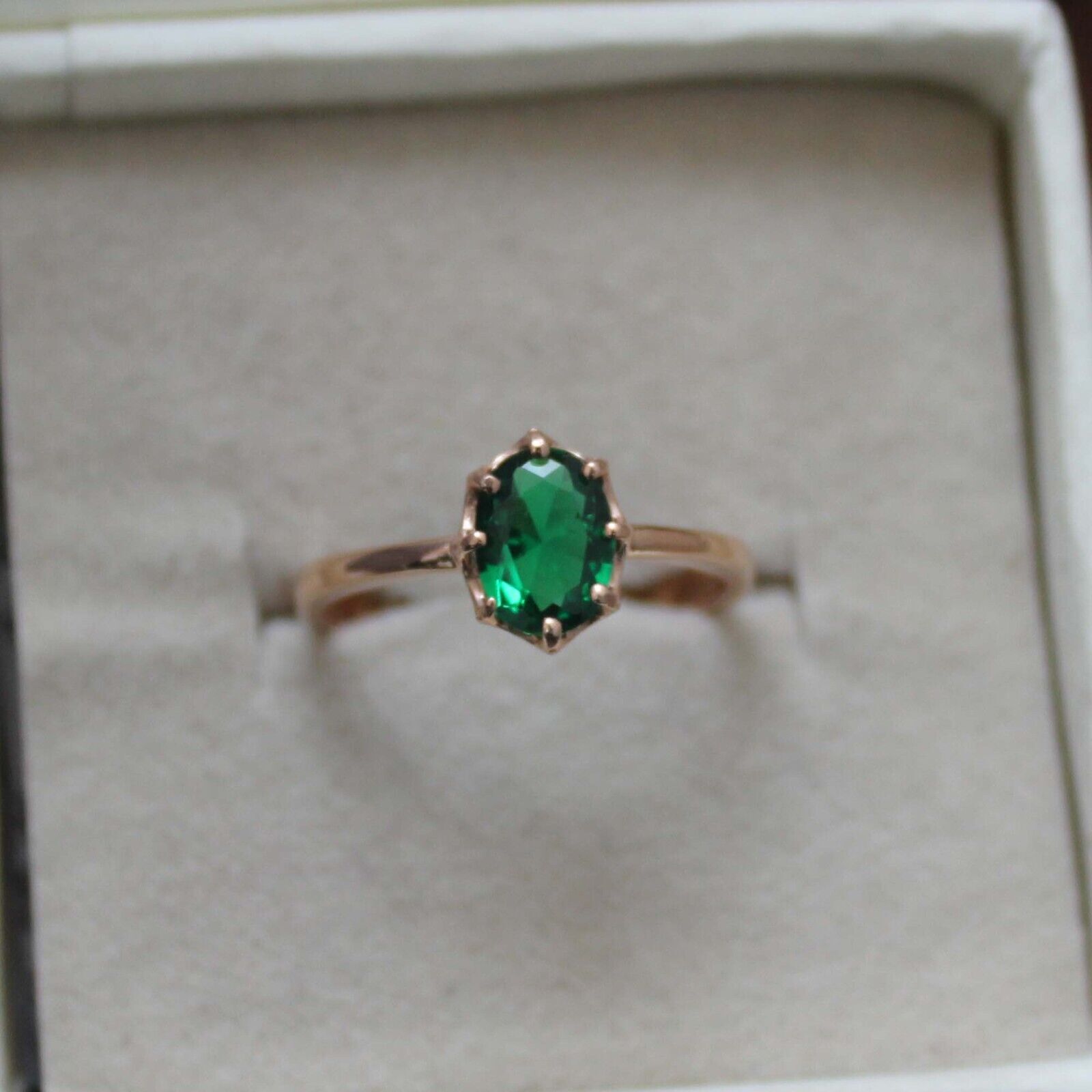1 Ct Oval Cut Green Emerald Lab Created Gemstone Ring Wedding Gift For ...