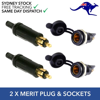 2 x Merit Sockets and Plugs 12 Volt for Camping Frig Caravans and Boats ...