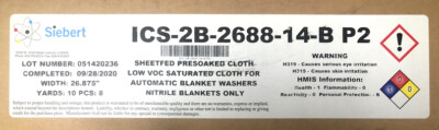 SIEBERT ICS-2B-2688-14-B P2 SHEETFED PRE SOAKED CLOTH LOW VOC SATURATED ...