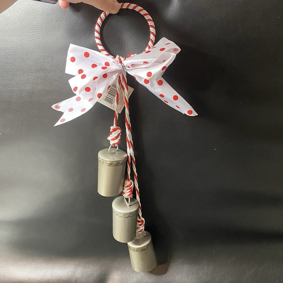 New Red Polka Dot Peppermint Lane Door Bell Decor w/ Hanging Cow Bells ...