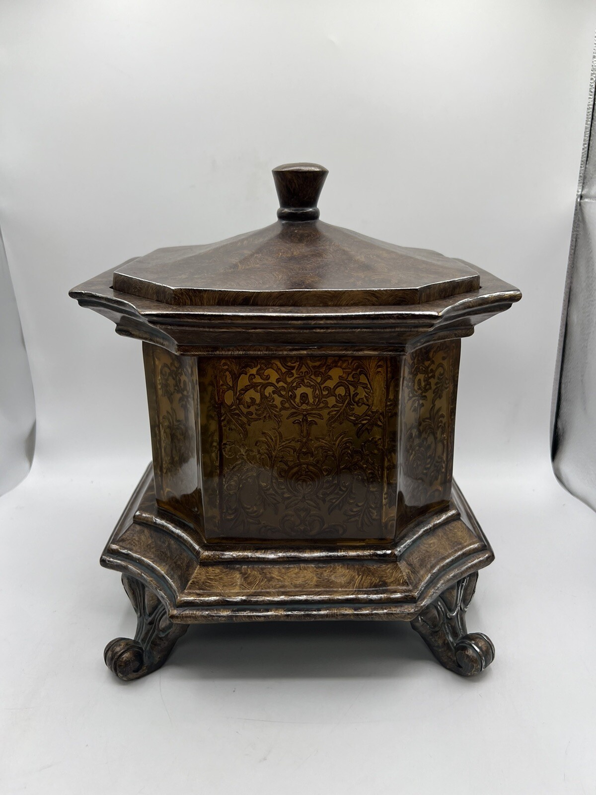 Decorative Octagonal Wood Lacquered Box Large With Lid Heavy 11x11x14 ...