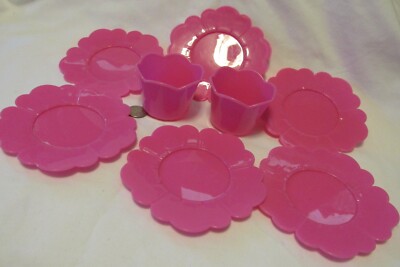 Set of pink plastic flower shaped Cups(2) & 6 large Plates, 2012 | eBay