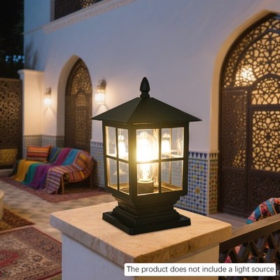 Outdoor Post Light Vintage Black Lantern Garden Fence Pillar Lamp ...