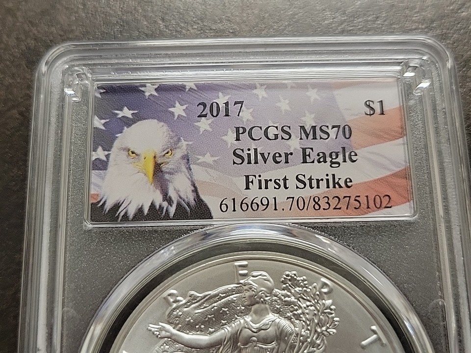2017 $1 AMERICAN SILVER EAGLE PCGS MS70 First Strike LABEL 1 oz .999 ...