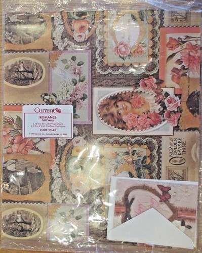 NOS VINTAGE 1982 CURRENT BRAND WEDDING LOVE VALENTINE GIFT WRAP PAPER ...