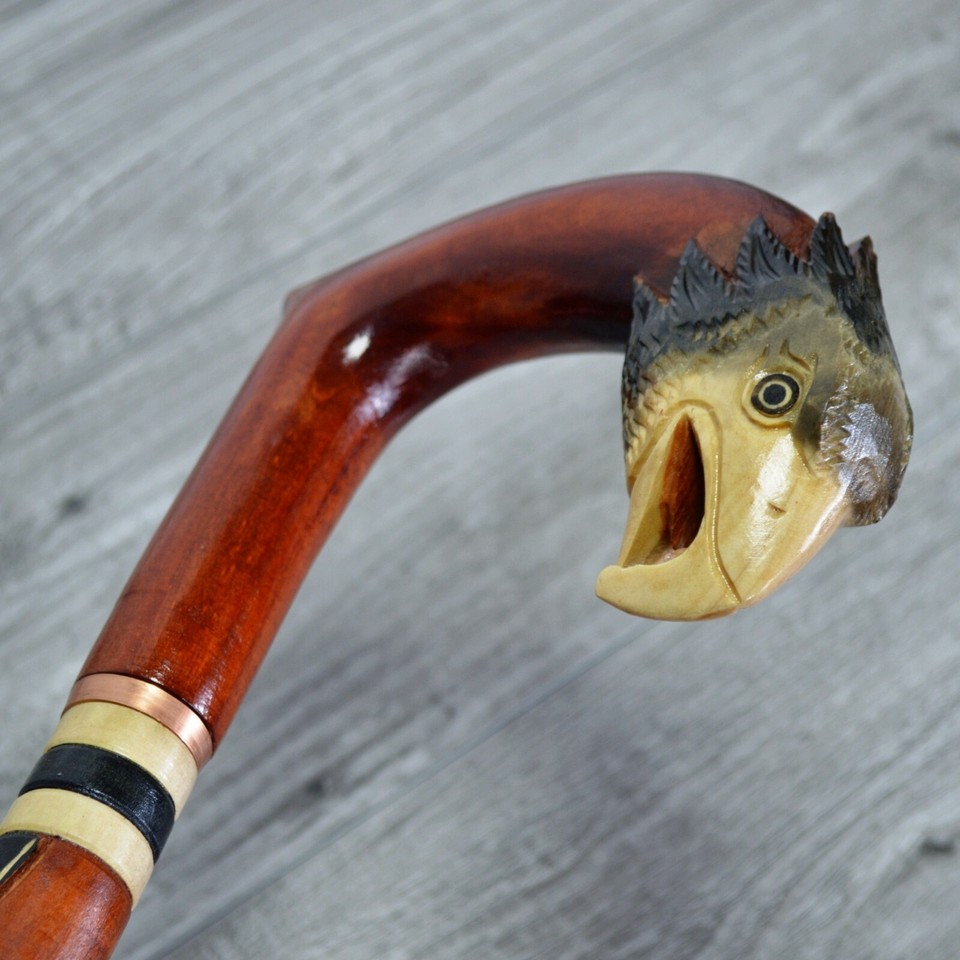Cane Walking Stick Wooden carved Handmade - Hawk | eBay