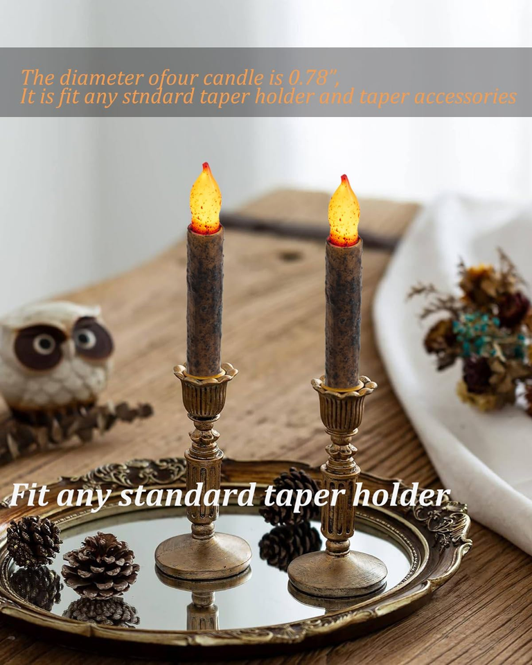 Taper Primitive Candles with Timer 6Pcs Real Wax Hand Dipped Battery ...