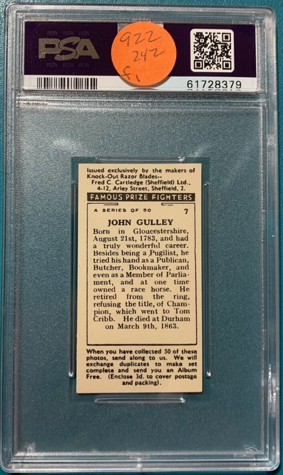 1938 FC Cartledge Boxing #7 John Gulley Famous Prize Fighters PSA 8 | eBay
