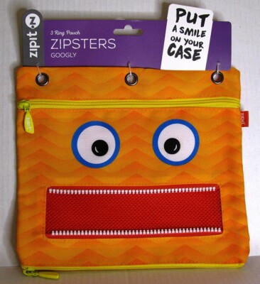 ZipIt Zipsters Orange Googly Monster 3 Ring Two Pouch Pencil Supplies ...