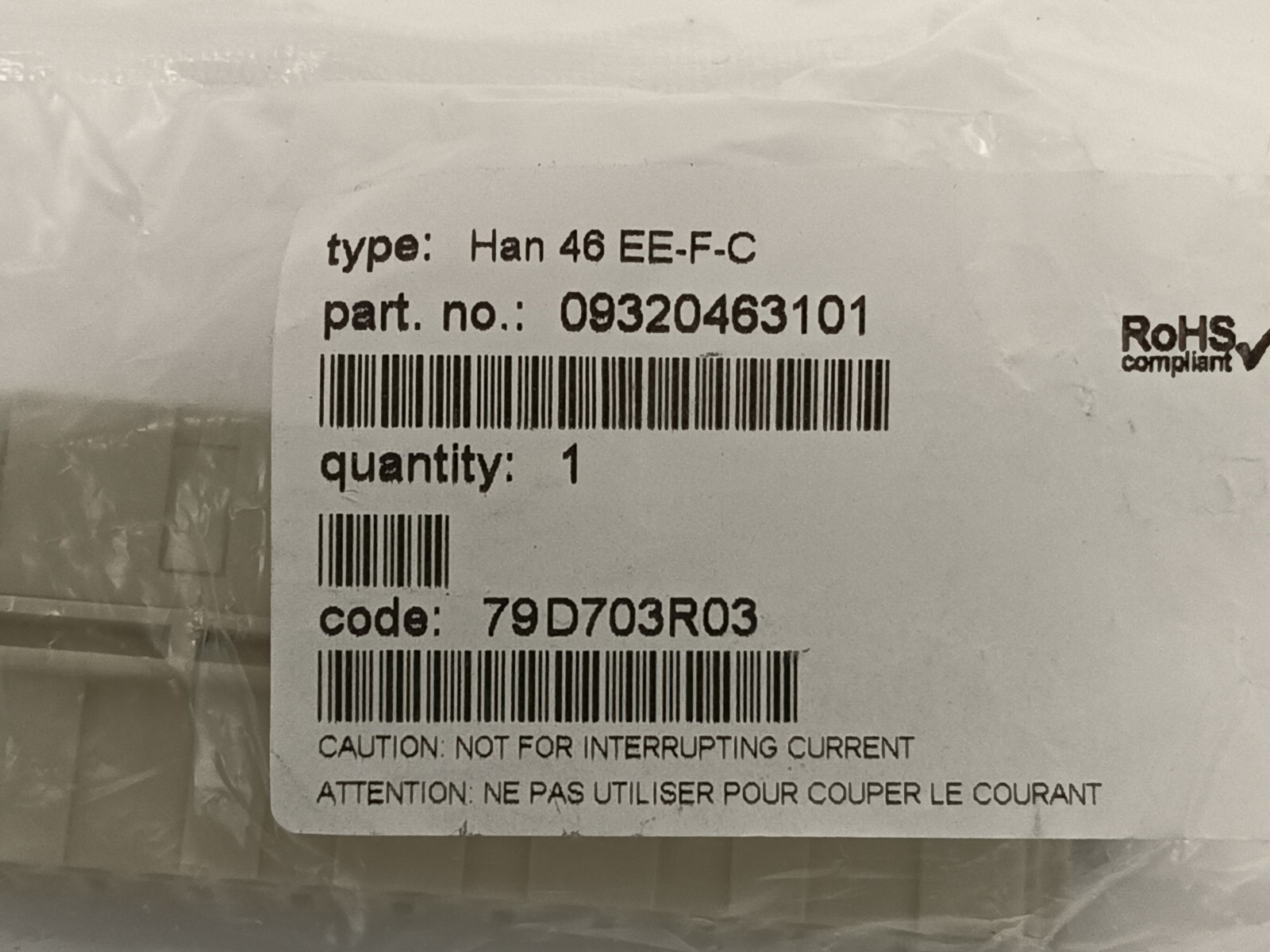 Harting 09320463101 Han 46 EE-F-C Female Crimp Insert | eBay