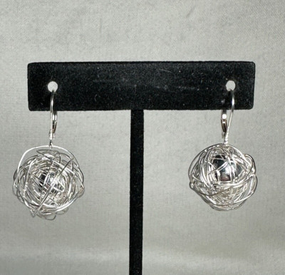 Silver Tone Wire Wrapped Spheres Leverback Earrings - Slightly Diff ...
