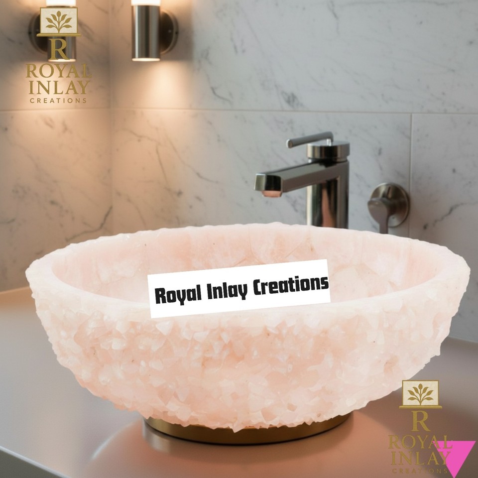 Handmade raw Rose Quartz Stone Sink Bowl – Textured Luxury Bathroom ...