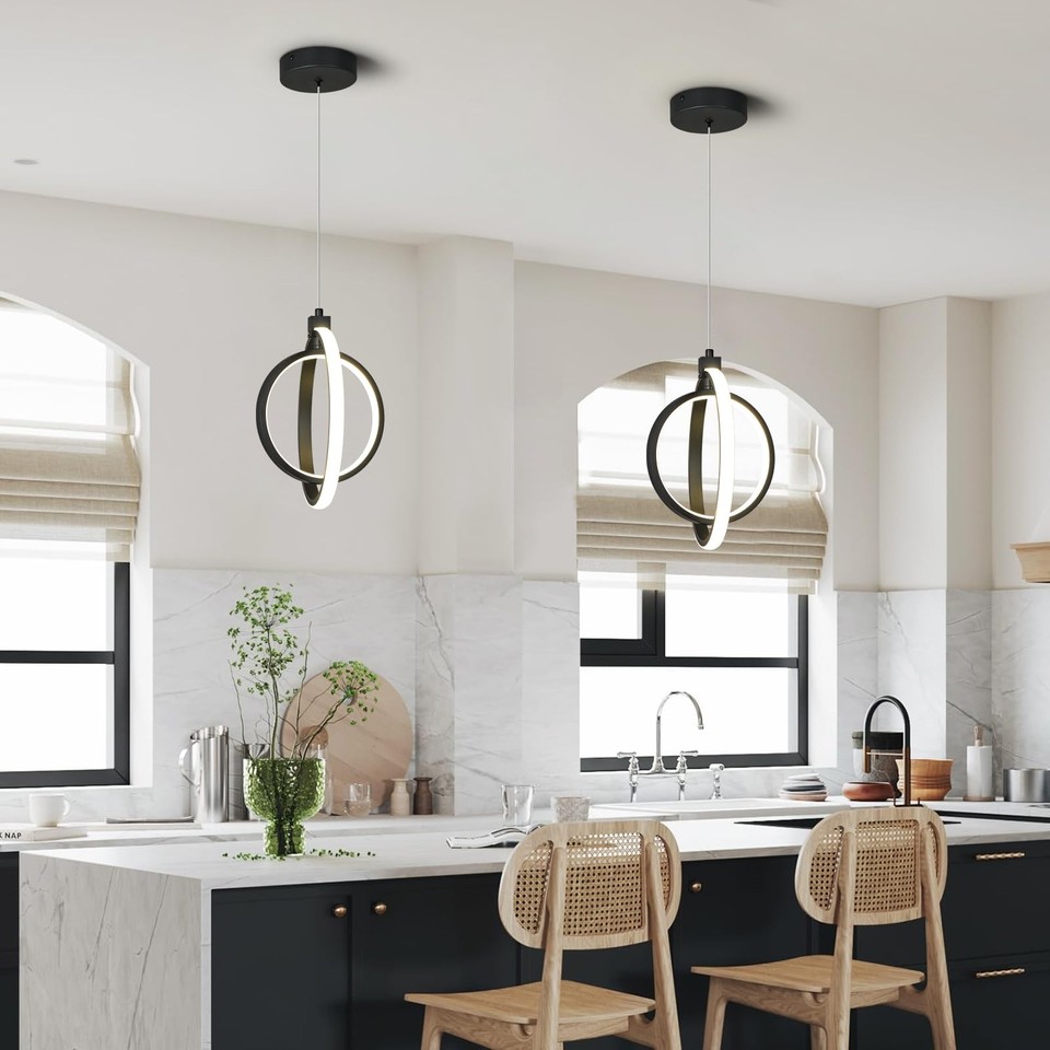 Modern Chandelier Black Ring Pendant Light Fixtures 4000K Dimmable ...