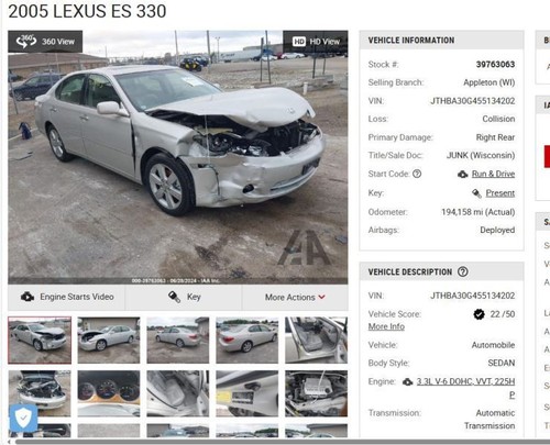 Engine 3.3L VIN A 5th Digit 3MZFE Engine Fits 04-06 LEXUS ES330 4308424 ...