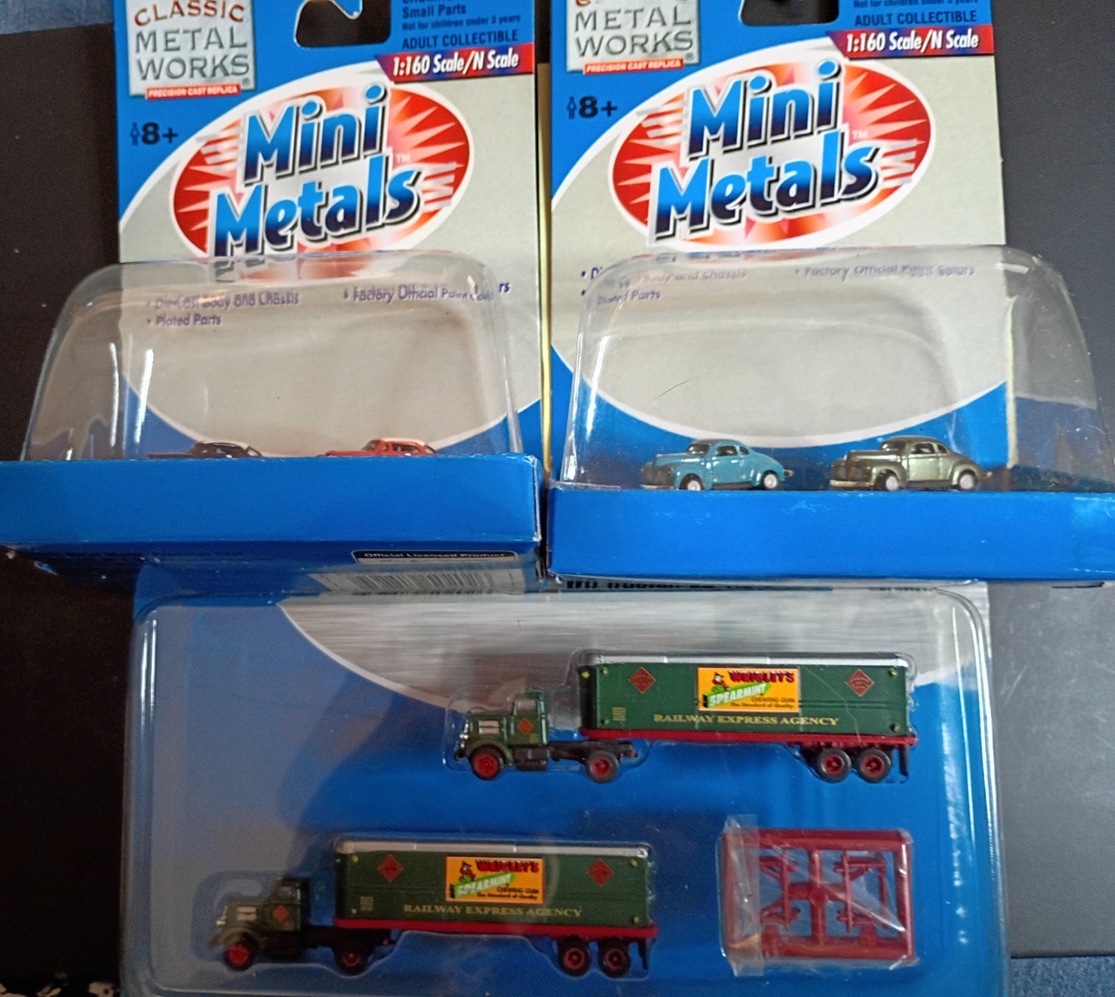 3 Sets Mini Metals N Scale Vehicles 4- Cars 2-Semis With Trailers Lot ...