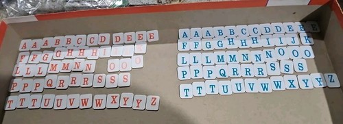 1988 Hangman Board Game Milton Bradley 53 Blue And Red Letter Tiles ...