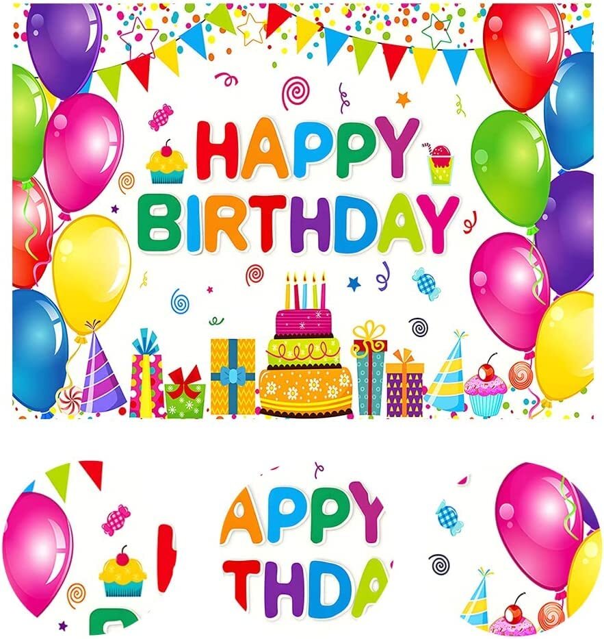 7x5ft Happy Birthday Backdrop Party Decorations Colorful Birthday ...