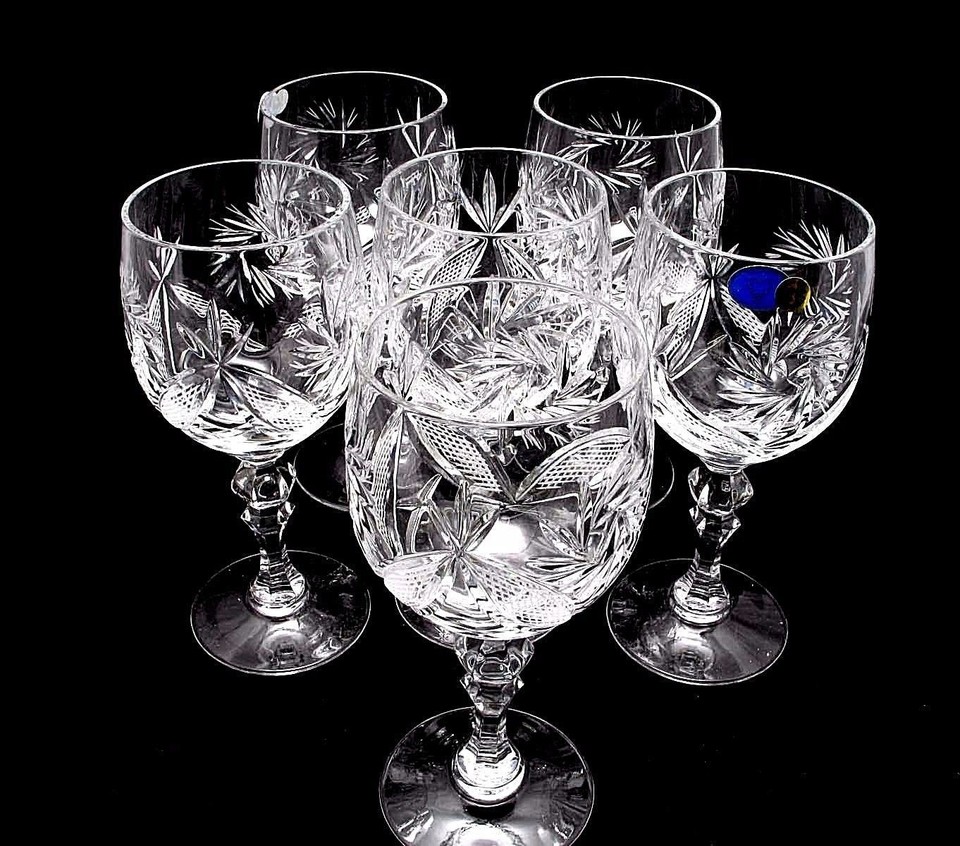 Set of 6 Russian Cut Crystal Red Wine Glasses 8.8 oz - Soviet Stemmed ...