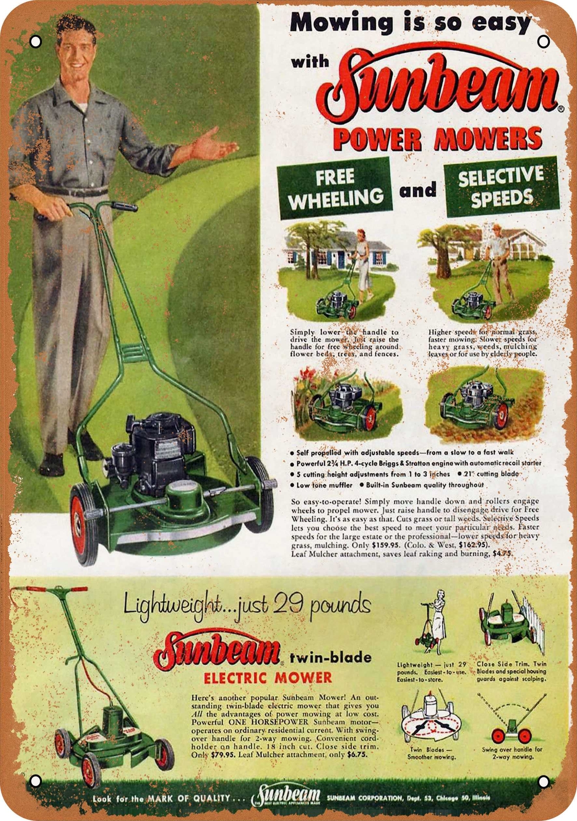 METAL SIGN - 1957 Sunbeam Lawn Mowers - Vintage Look Reproduction | eBay