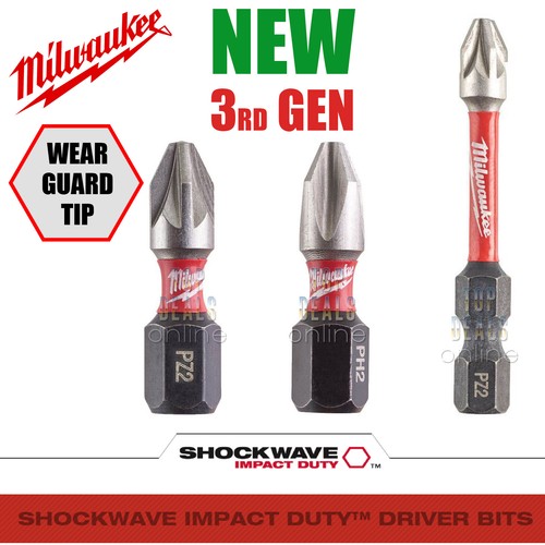 Milwaukee PZ2 PH2 50mm or 25mm option Shockwave Impact Screwdriver Bits ...