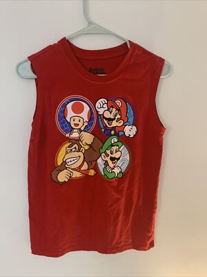 Super Mario T Shirt Youth Size (7) RED Tank Top Sleeveless Shirt | eBay
