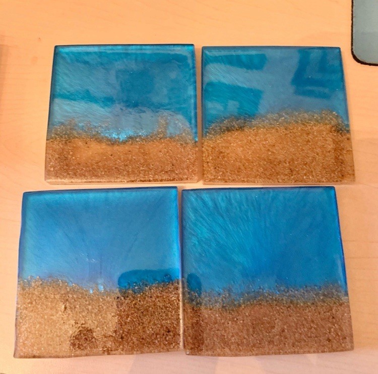 Blue Seascape Resin & Mica Powder Coasters Handmade Set of 4 With ...
