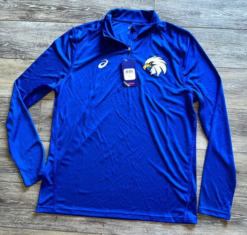 Asics Mens Pullover Large Blue White Shirt Quarter Zip Mock Neck Sports ...