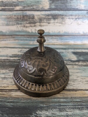 Vintage Brass Bell Round Hotel Desk Counter BELL Hop Ornate Reception ...