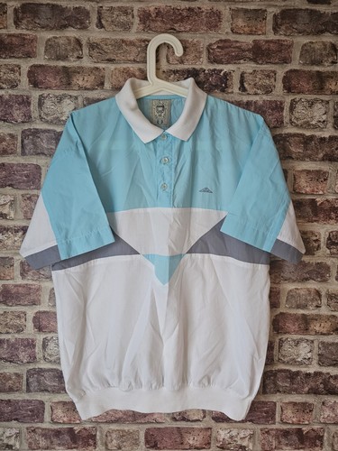 Vintage Gallini Leisure Wear Polo Top Blue White Colour Block Large 80s ...