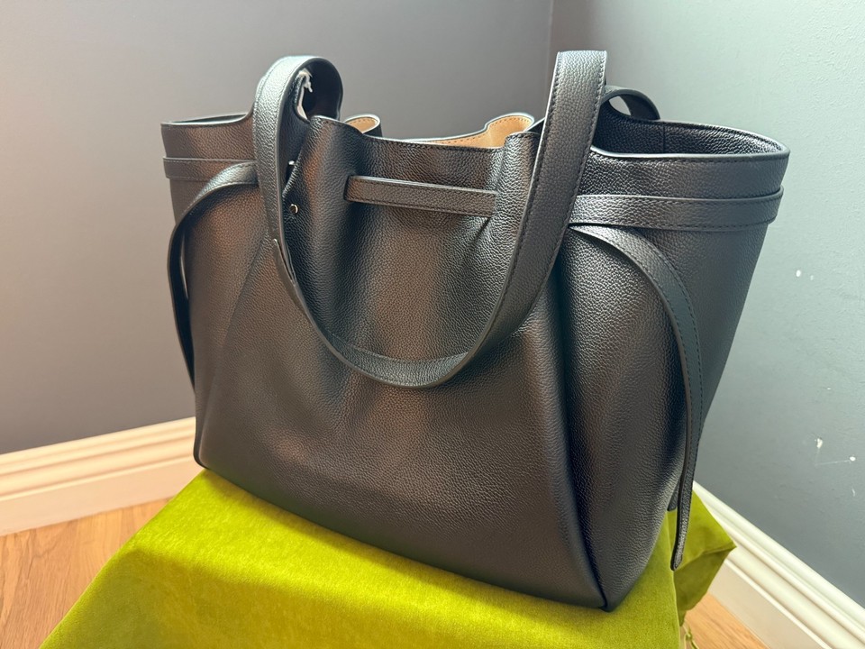 Tory Burch large Romy tote bag in black pebbled leather. (NEW) | eBay